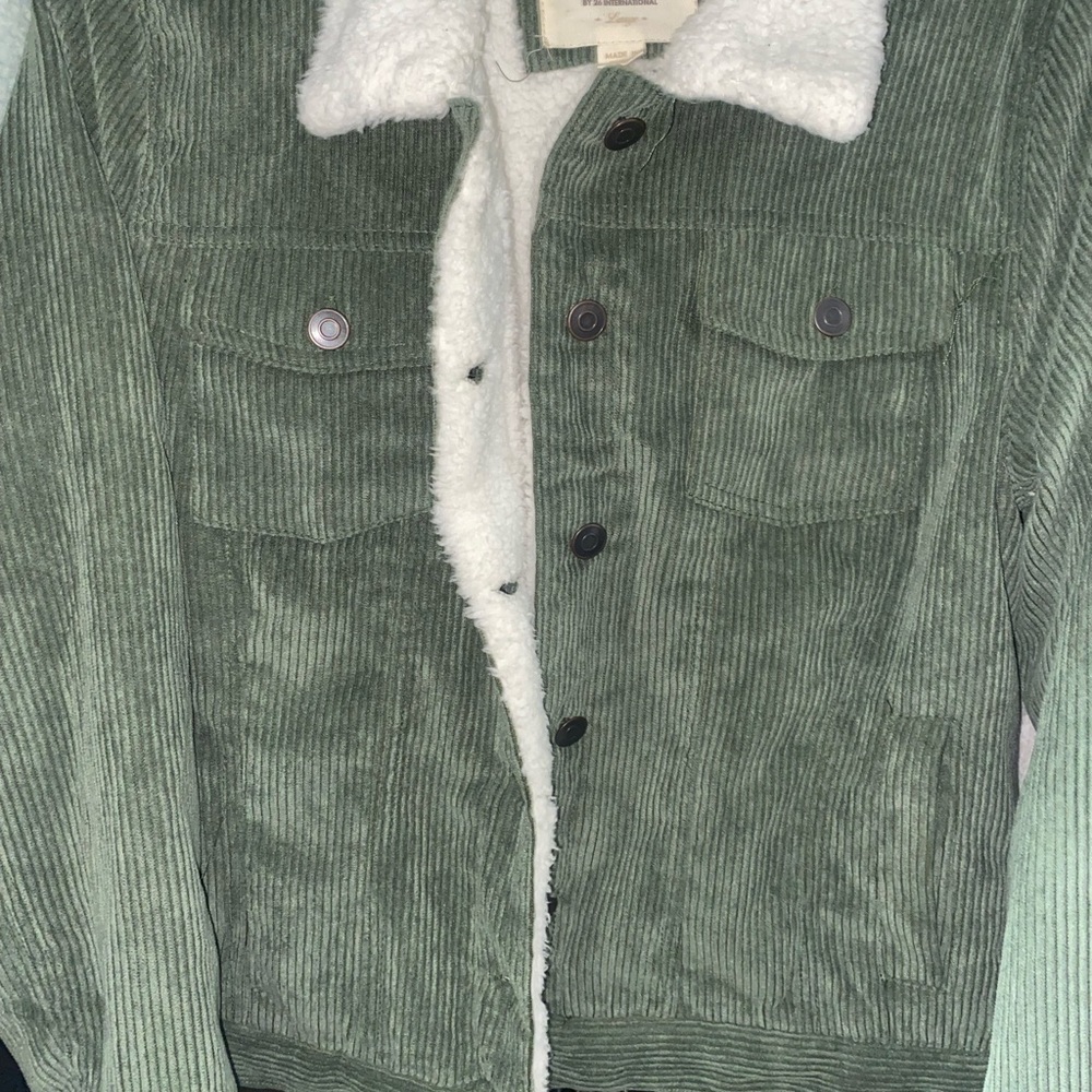Olive Green Sherpa Interior Denim Jacket - Gem